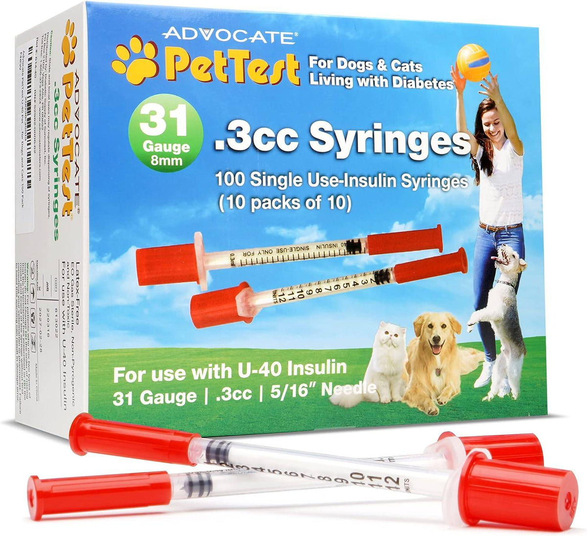 Advocate | PetTest U-40 Pet Insulin Syringes 31G 1/3cc (0.3cc) With Ne ...